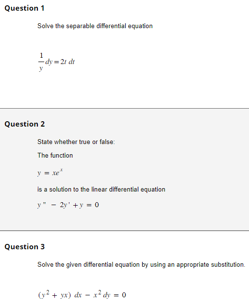 Solved Solve the separable differential equation y1dy=2tdt | Chegg.com
