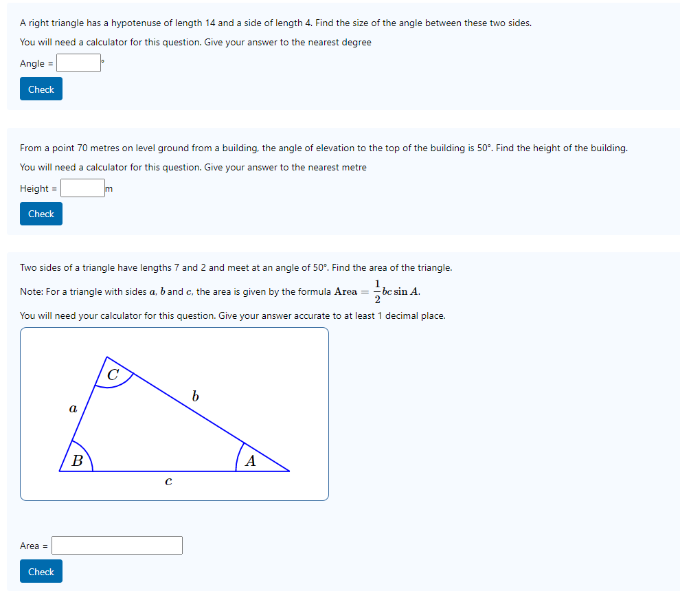Solved A right triangle has a hypotenuse of length 14 and a | Chegg.com