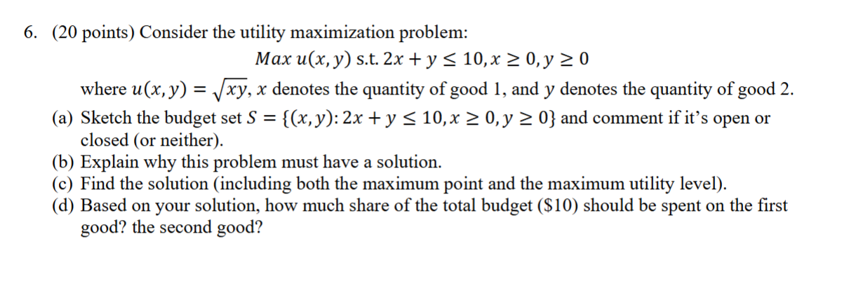 Solved 20 points consider The Utility Maximization