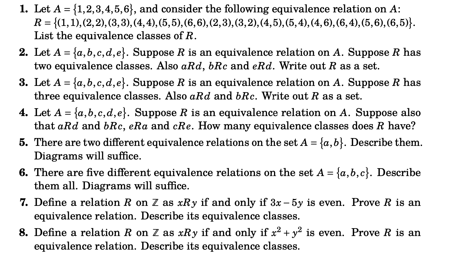 Solved 1. Let A={1,2,3,4,5,6}, and consider the following | Chegg.com