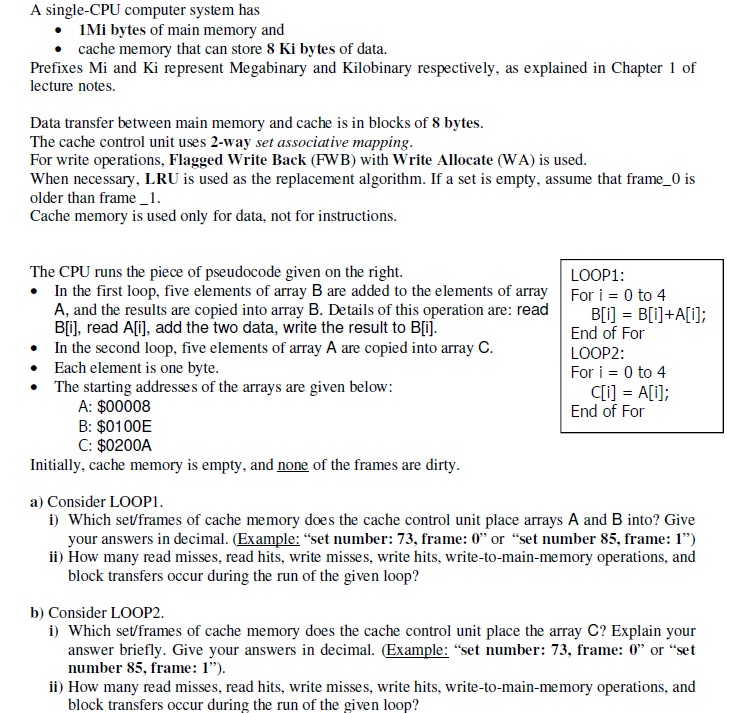 A single-CPU computer system has 1Mi bytes of main | Chegg.com