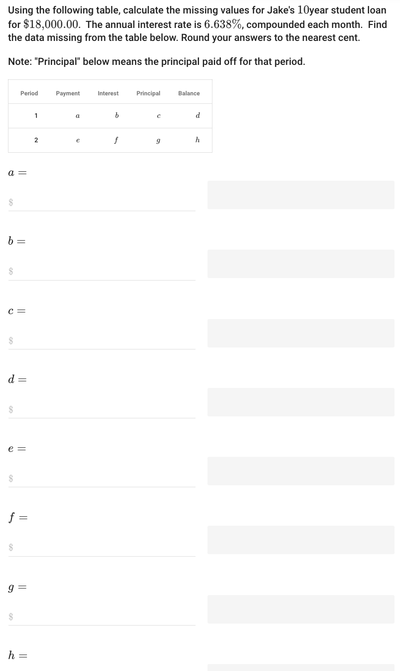 Solved Using The Following Table Calculate The Missing 