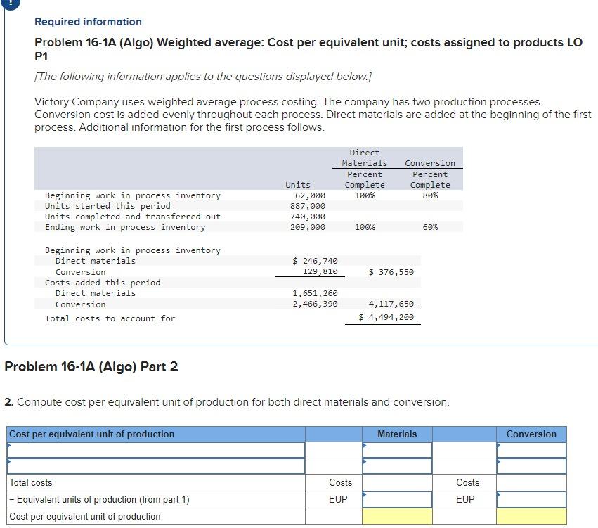 Solved Required information Problem 16-1A (Algo) Weighted | Chegg.com Solved Required information Problem 16-1A (Algo) Weighted | Chegg.com