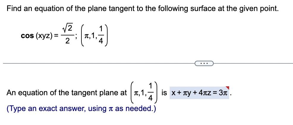 Solved Find an equation of the plane tangent to the | Chegg.com