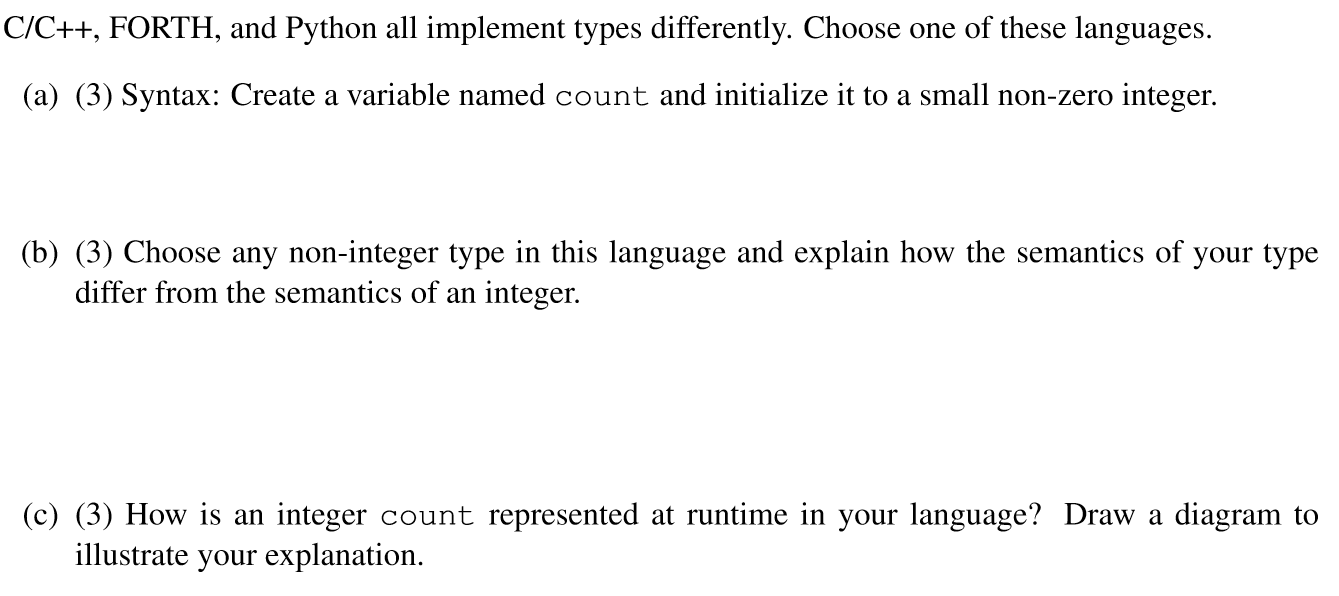 Solved C/C++, FORTH, and Python all implement types | Chegg.com