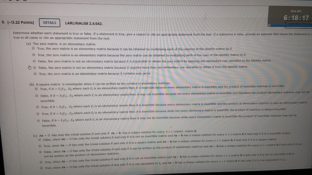Solved time left 6:18:17 8. (-/3.22 Points] DETAILS | Chegg.com
