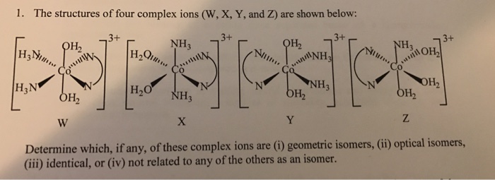 Solved The structures of four complex ions (W, X, Y, and Z) | Chegg.com