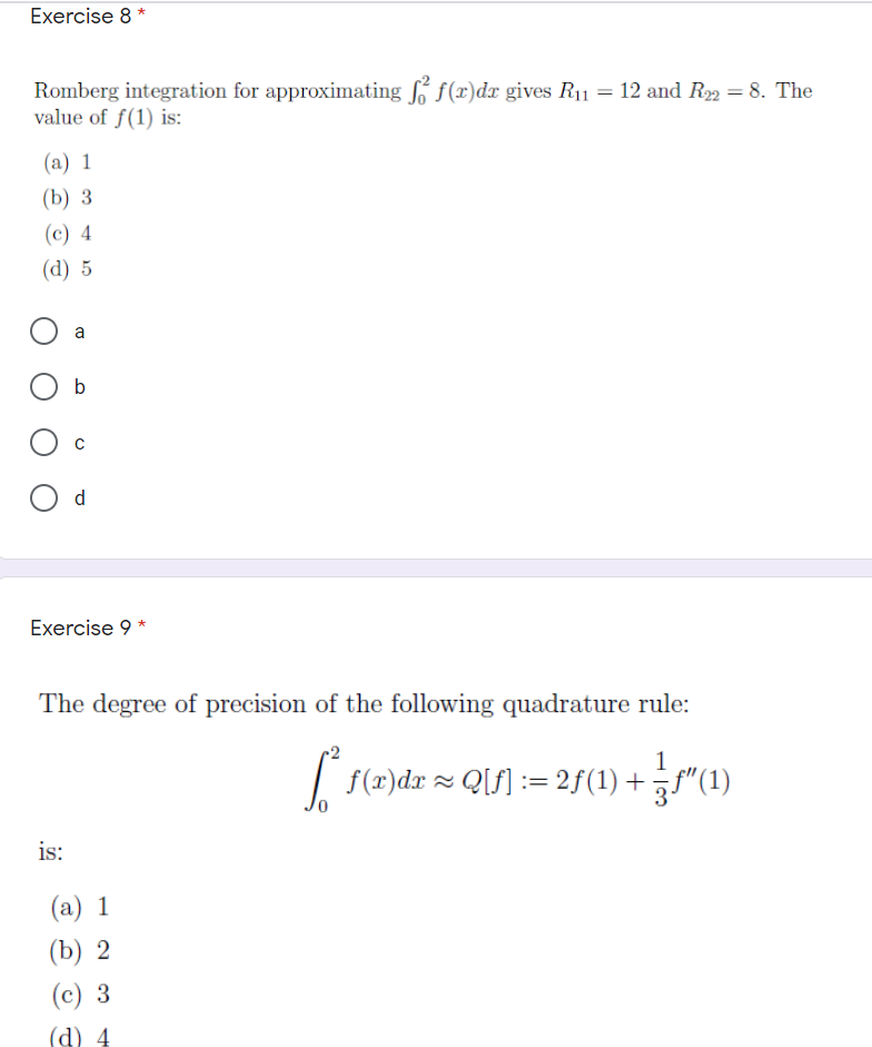 Solved Exercise 8* Romberg integration for approximating ſo | Chegg.com