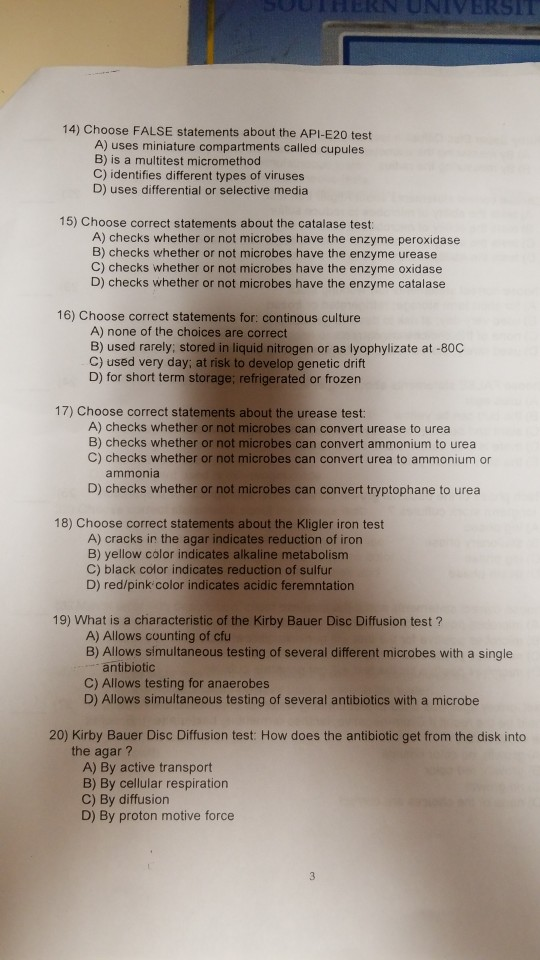 Solved SI1 14) Choose FALSE statements about the API-E20 | Chegg.com
