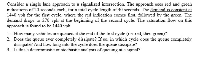 Consider a single lane approach to a signalized | Chegg.com