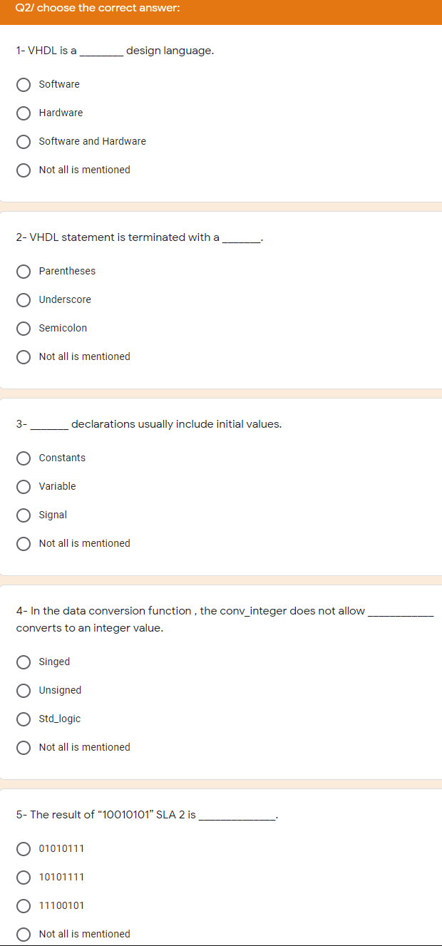 Solved Q2/ choose the correct answer: 1- VHDL is a design | Chegg.com