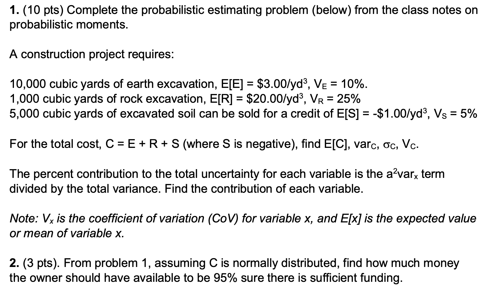 Solved 1. (10 pts) Complete the probabilistic estimating | Chegg.com