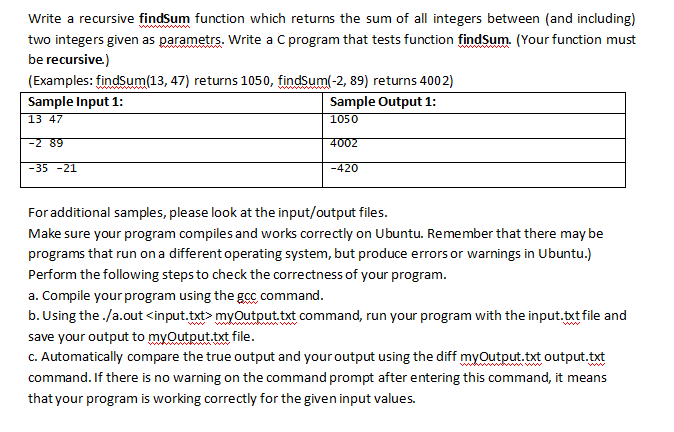 Solved Write a recursive findsum function which returns the | Chegg.com