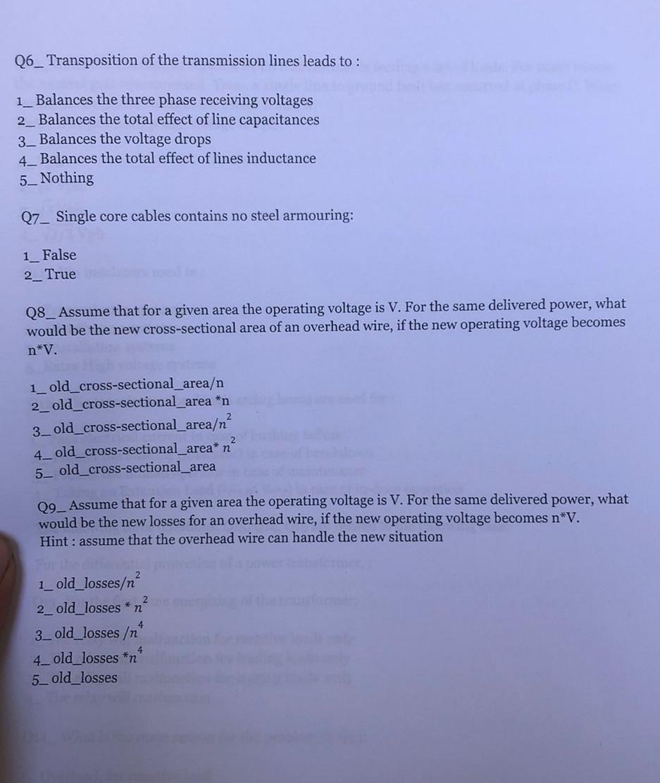 Solved Q6_ Transposition of the transmission lines leads to: | Chegg.com