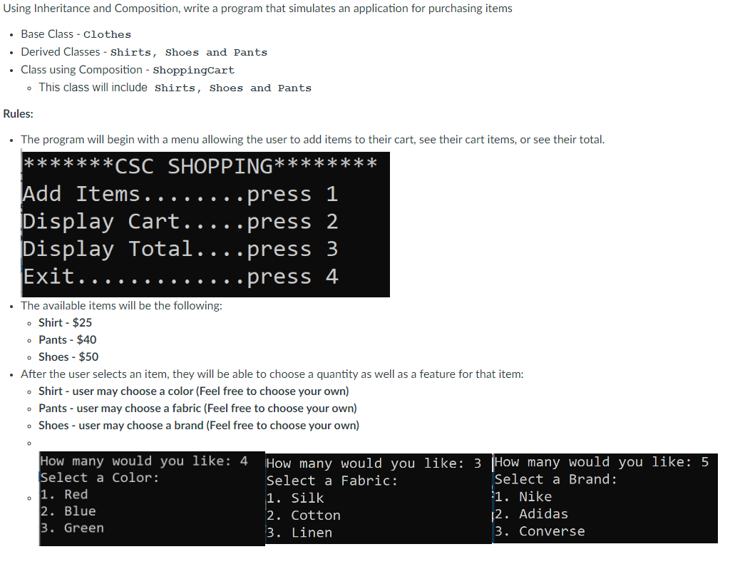 Solved Using Inheritance and Composition, write a program | Chegg.com