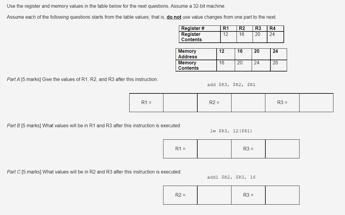 Solved Use the register and memory values in the table below | Chegg.com