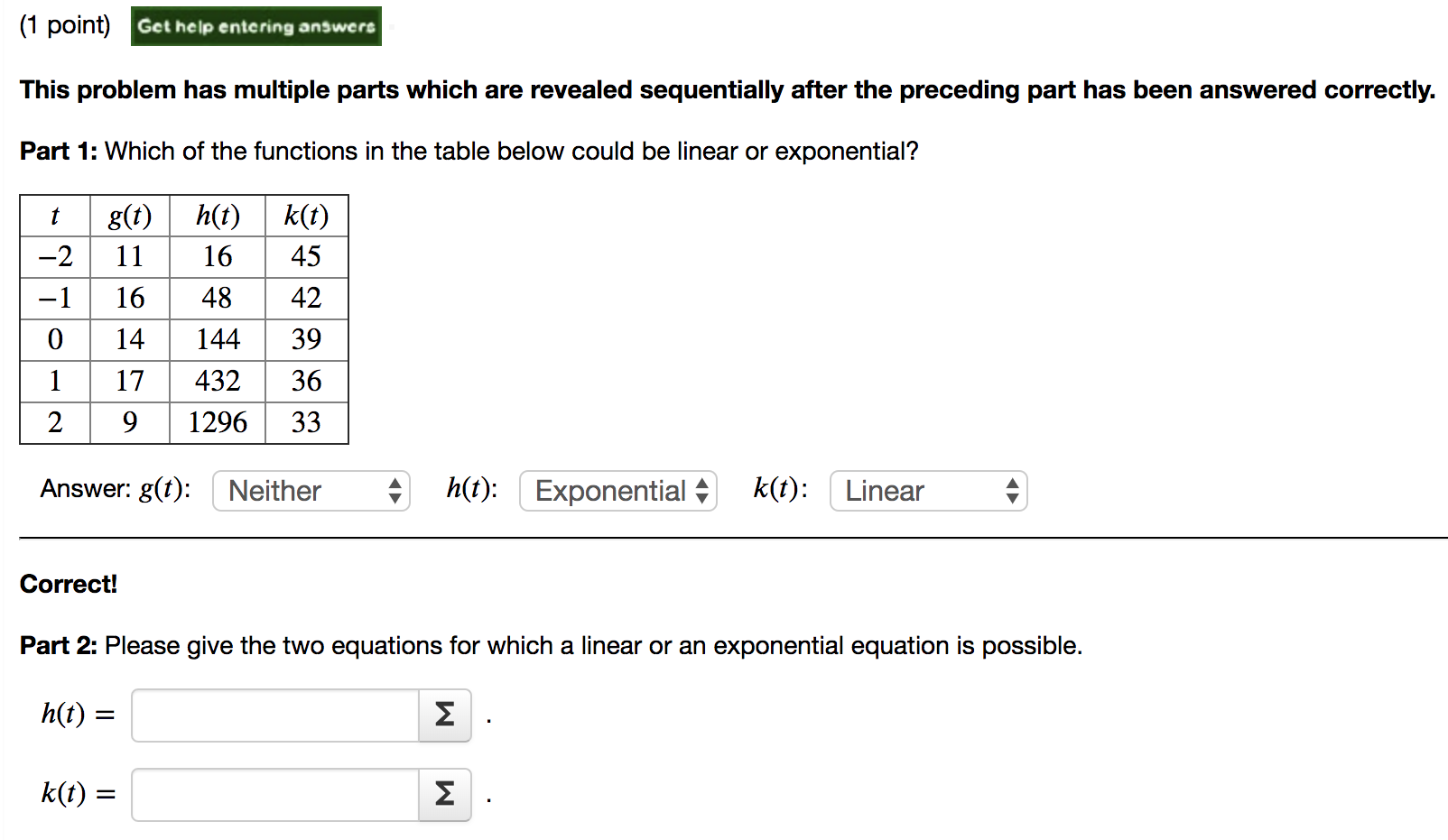 Solved (1 point) Get help entering answers This problem has | Chegg.com