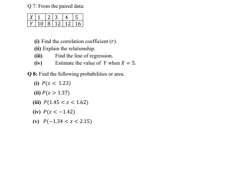 Solved Q 7: From the paired data: (i) Find the correlation | Chegg.com