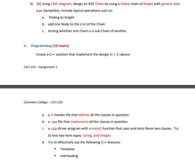 Solved 3) [4] Using UML diagram, design an ADT Chain by | Chegg.com