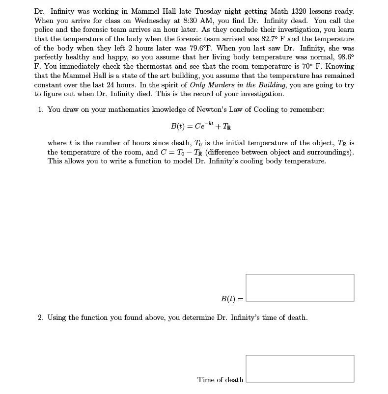 Solved Dr. Infinity was working in Mammel Hall late Tuesday | Chegg.com