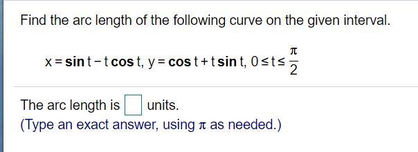 Solved Find the arc length of the following curve on the | Chegg.com