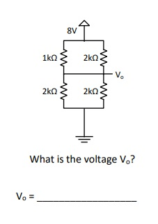 Solved 8V 1ko 2k02 vo 2k2 2k2 What is the voltage V.? Vo = = | Chegg.com