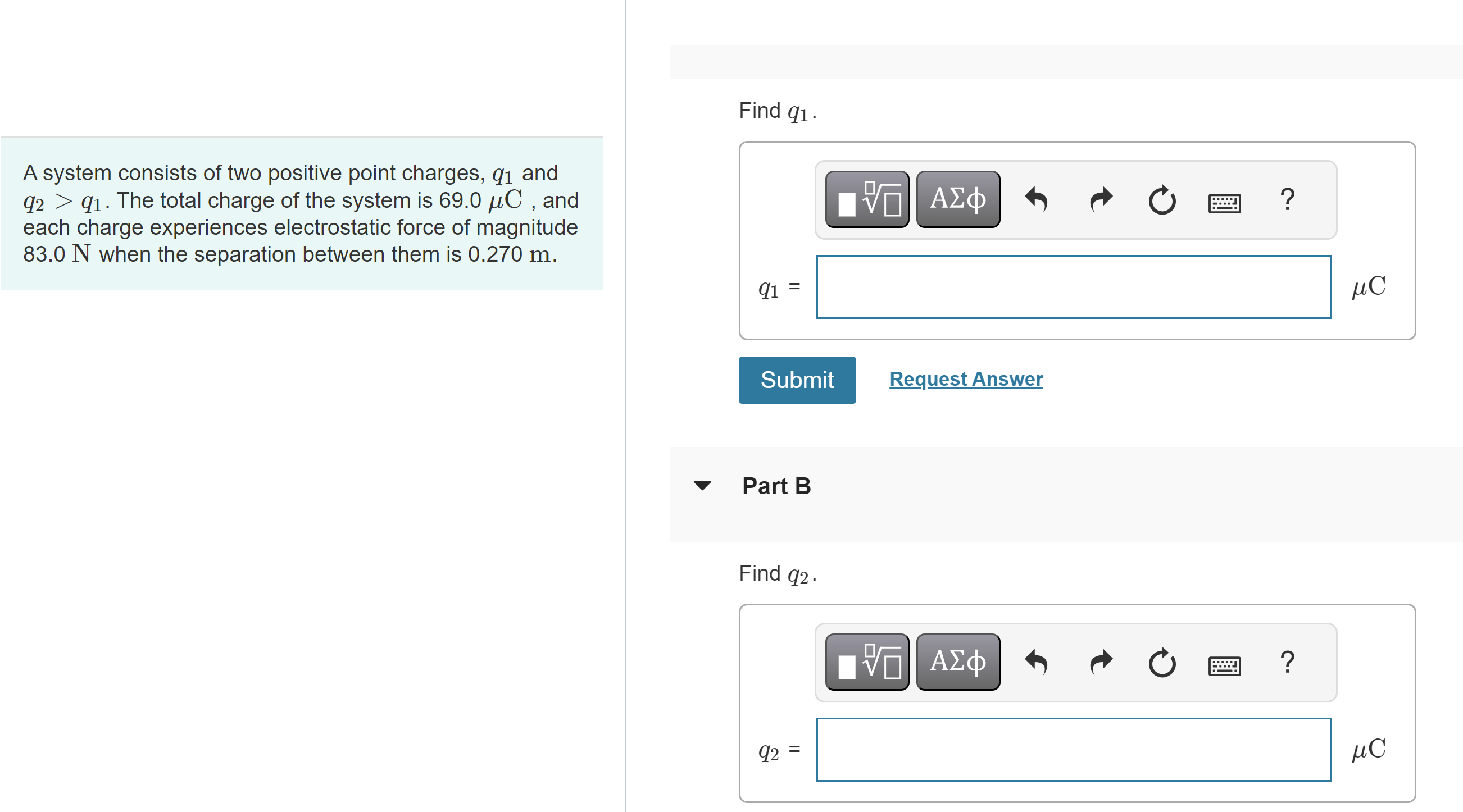 Solved A system consists of two positive point charges, q1 | Chegg.com