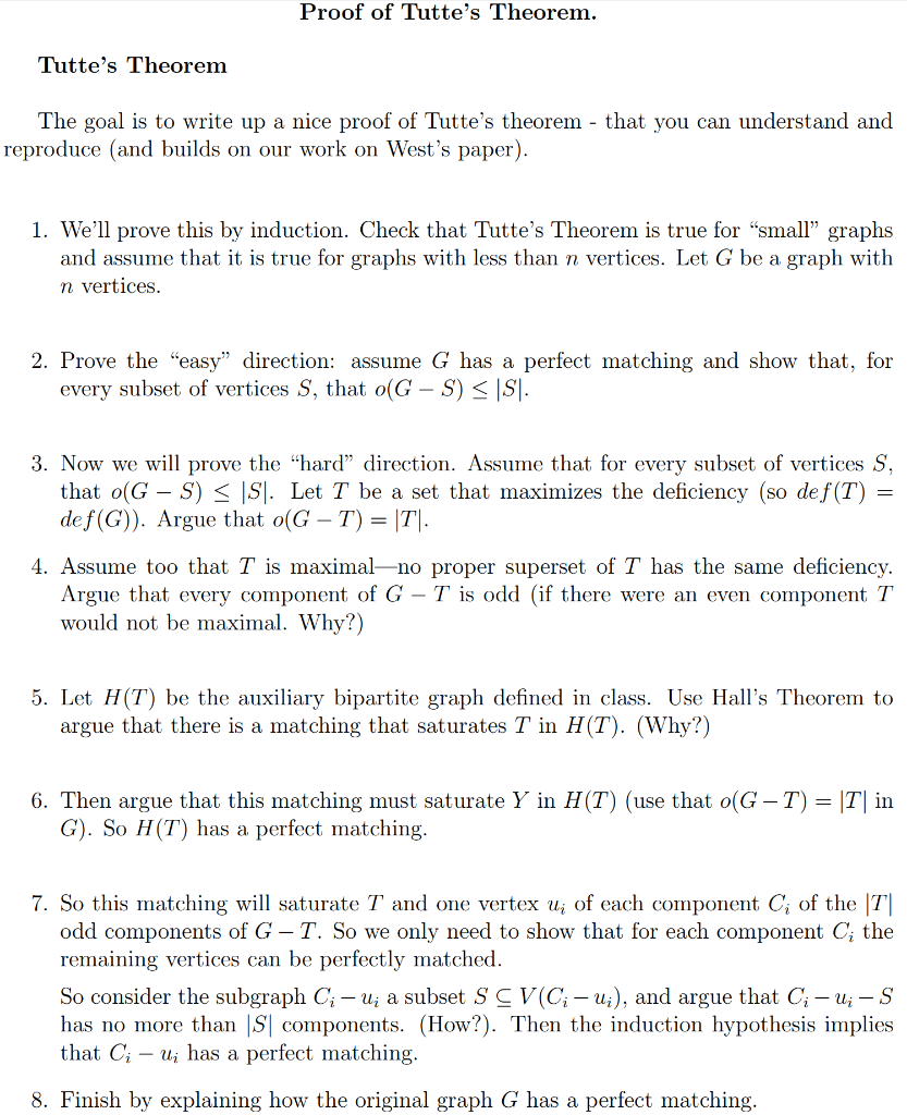 Solved Proof of Tutte's Theorem. Tutte's Theorem The goal is | Chegg.com