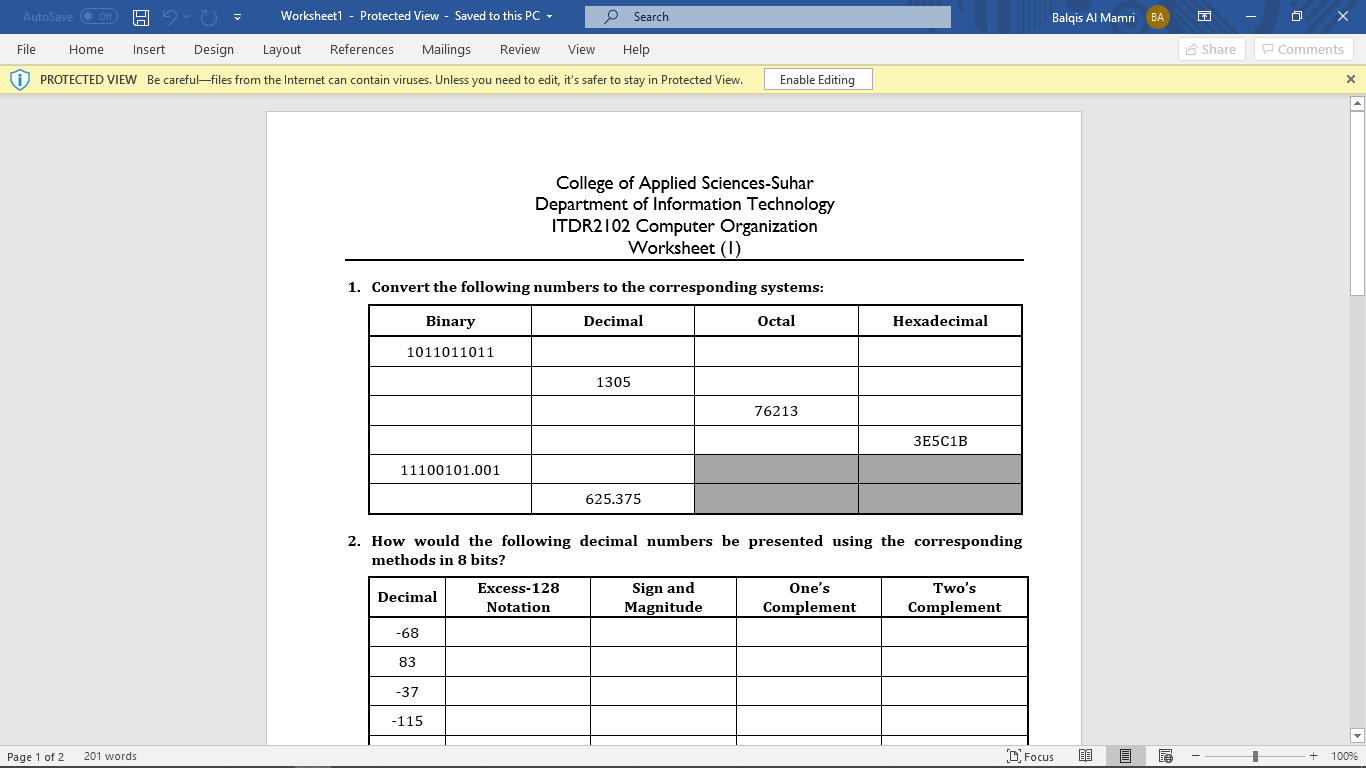 Solved AutoSave H Worksheet1 - Protected View - Saved to | Chegg.com