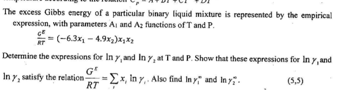 Solved The excess Gibbs energy of a particular binary liquid | Chegg.com