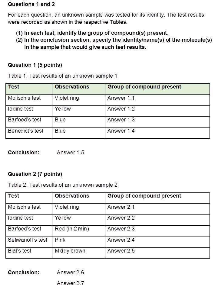 Solved Questions 1 and 2 For each question, an unknown | Chegg.com