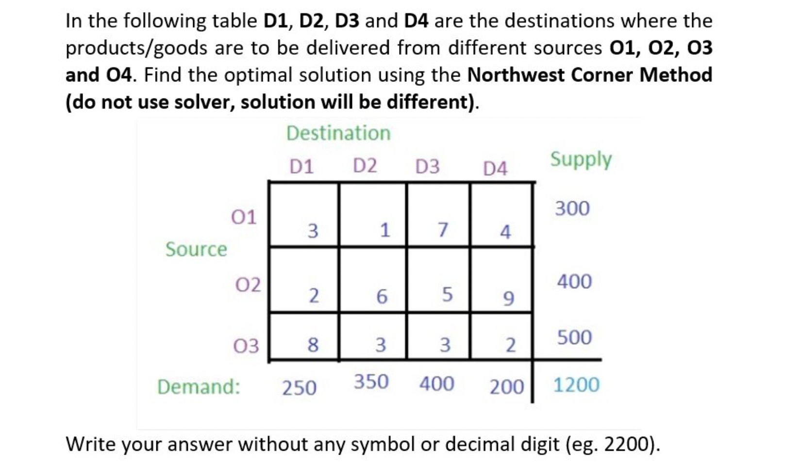 Solved In the following table D1, ﻿D2, ﻿D3 ﻿and D4 ﻿are the | Chegg.com