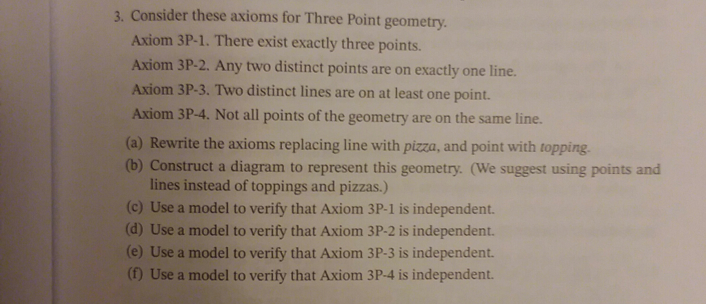 Solved 3. Consider these axioms for Three Point geometry. | Chegg.com
