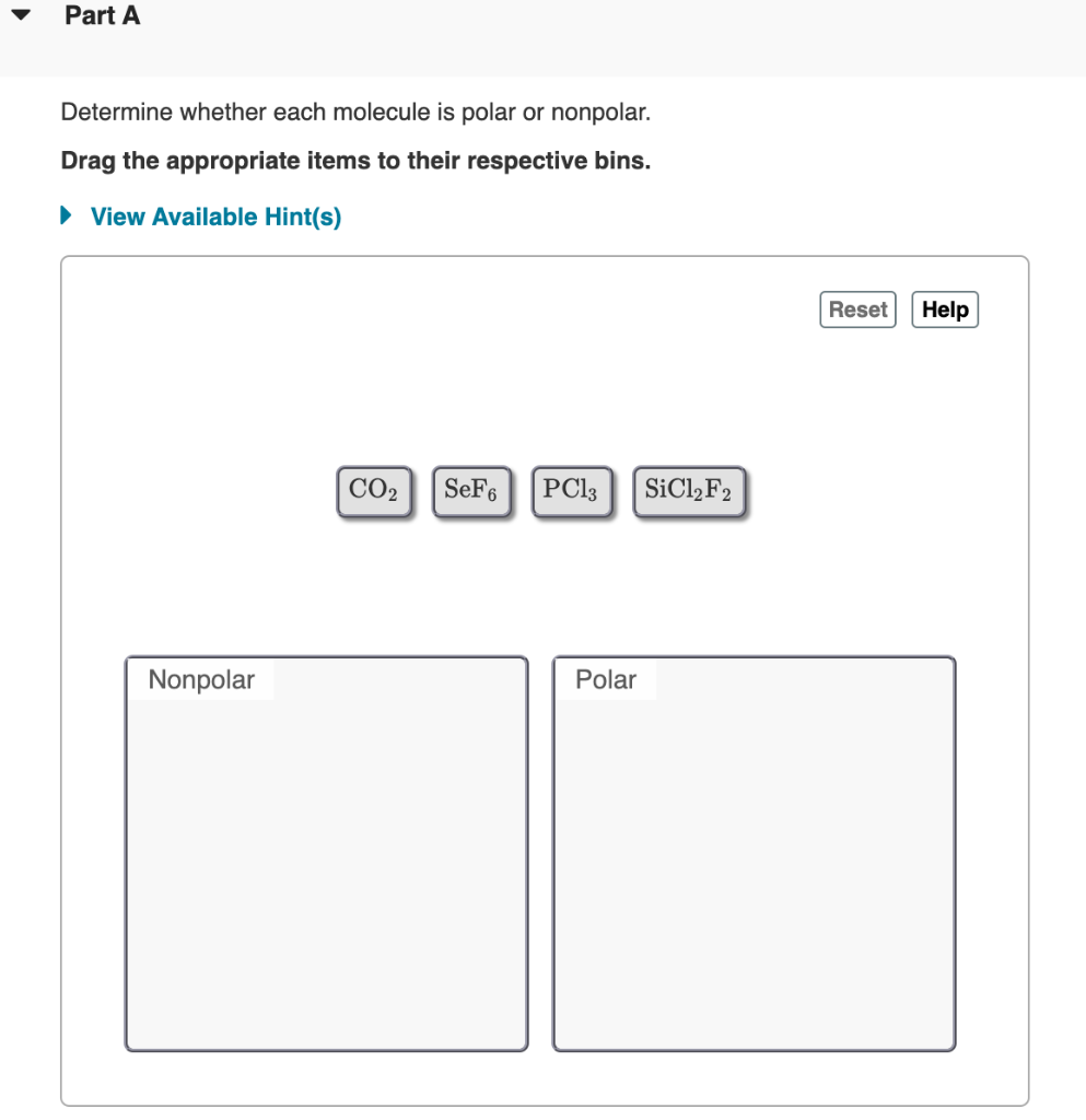 Solved Part A Determine whether each molecule is polar or | Chegg.com