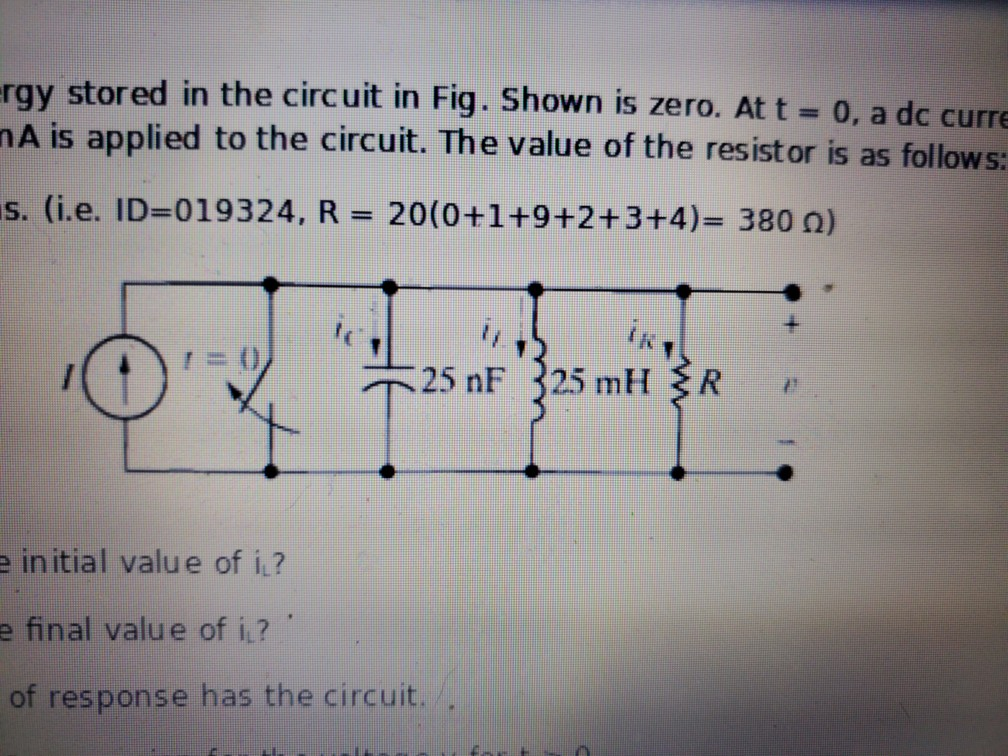 Solved The initial energy stored in the circuit in Fig. | Chegg.com