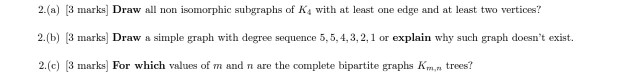 Solved 2. (a) [3 marks] Draw all non isomorphic subgraphs of | Chegg.com