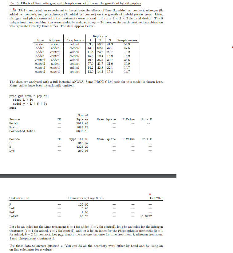 Part 3: Effects of lime, nitrogen, and phosphorous | Chegg.com