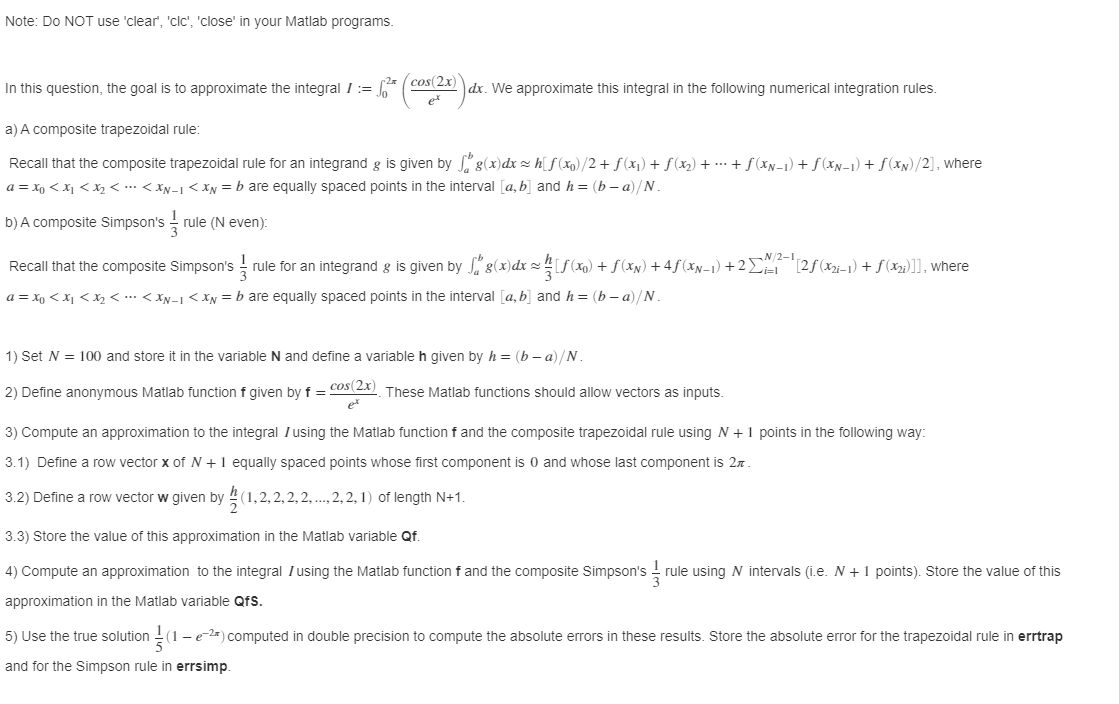 Solved Note: Do NOT use 'clear', 'clc', 'close' in your | Chegg.com