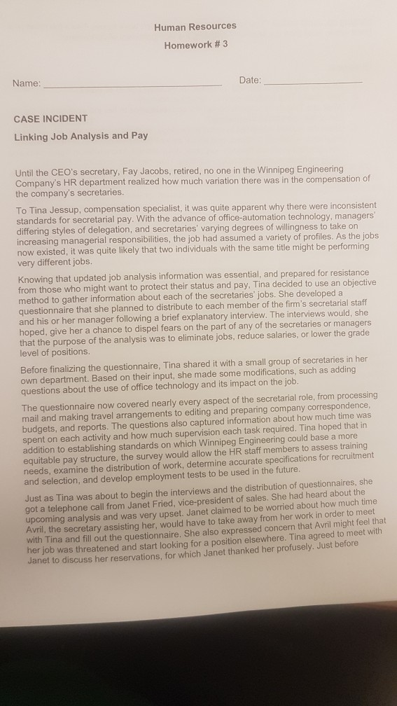Human Resources Homework #3 Name: Date: CASE INCIDENT | Chegg.com