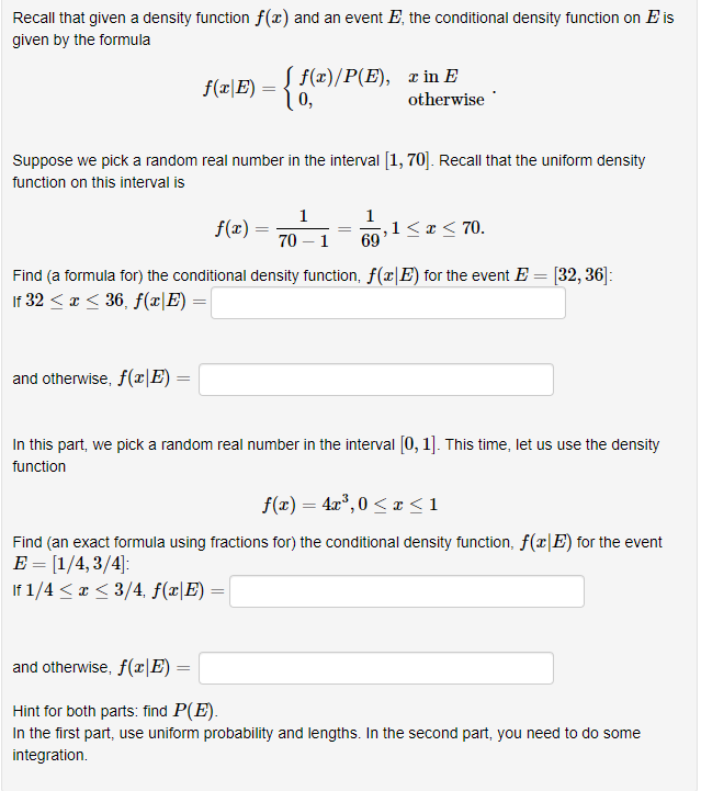 Solved Recall that given a density function f(x) and an | Chegg.com