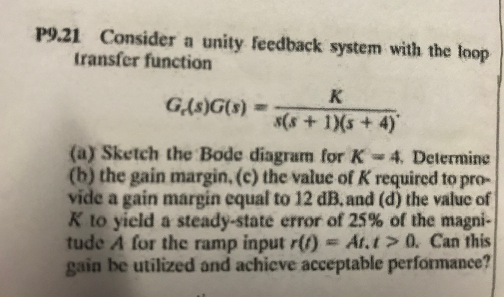 Solved P9.21 Consider a unity feedback system with the loop | Chegg.com