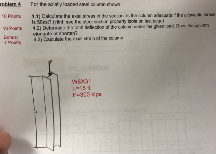 Solved roblem 4 For the axially loaded steel column shown | Chegg.com