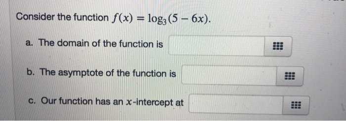Solved Consider the function f(x) = log3 (5-6x) a. The | Chegg.com