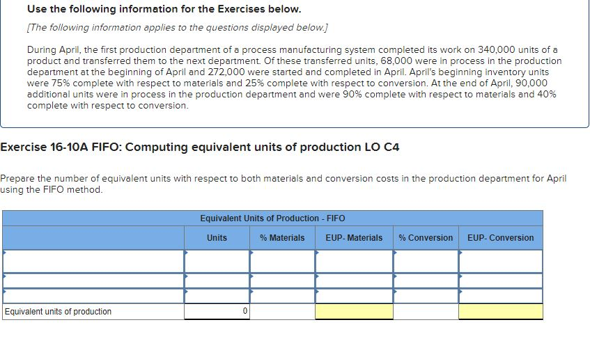 Solved Use the following information for the Exercises | Chegg.com