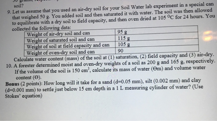 Solved Let us assume that you used an air-dry soil for your | Chegg.com