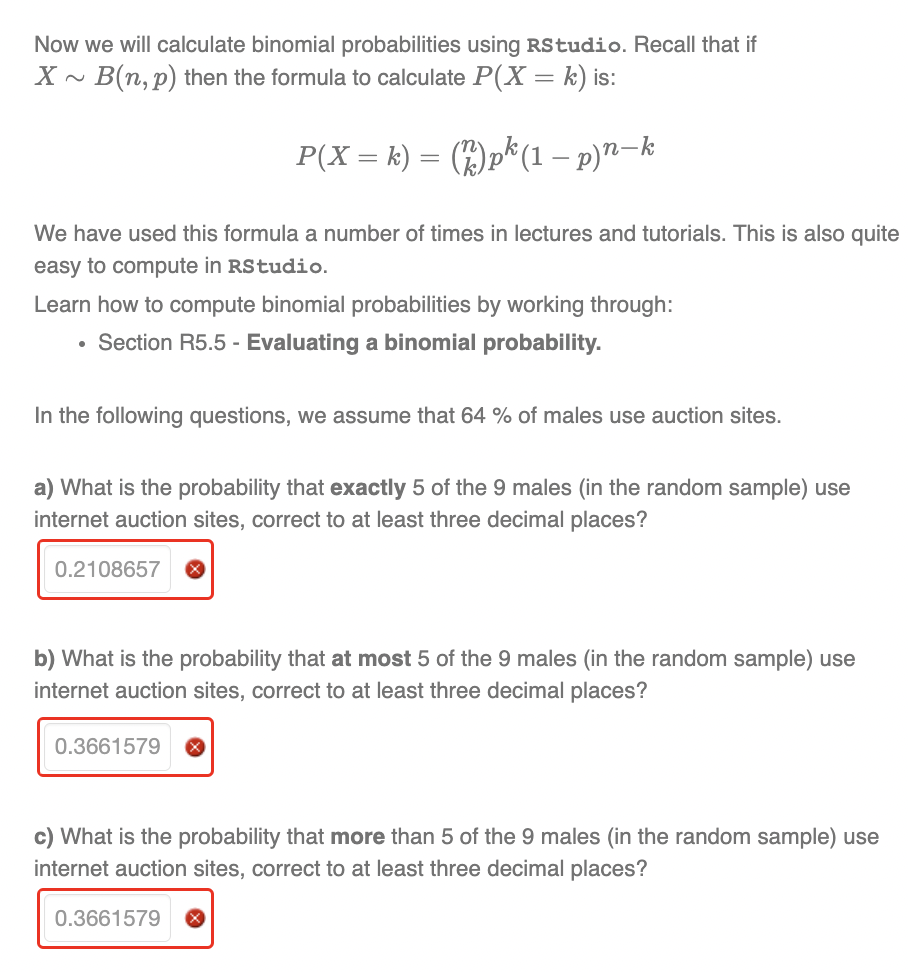 Solved Now we will calculate binomial probabilities using | Chegg.com