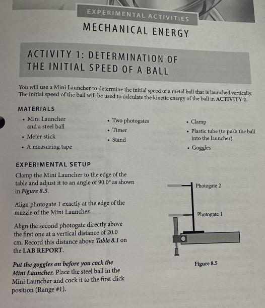 Solved EXPERIMENTAL ACTIVITIES MECHANICAL ENERGY ACTIVITY 1: | Chegg.com
