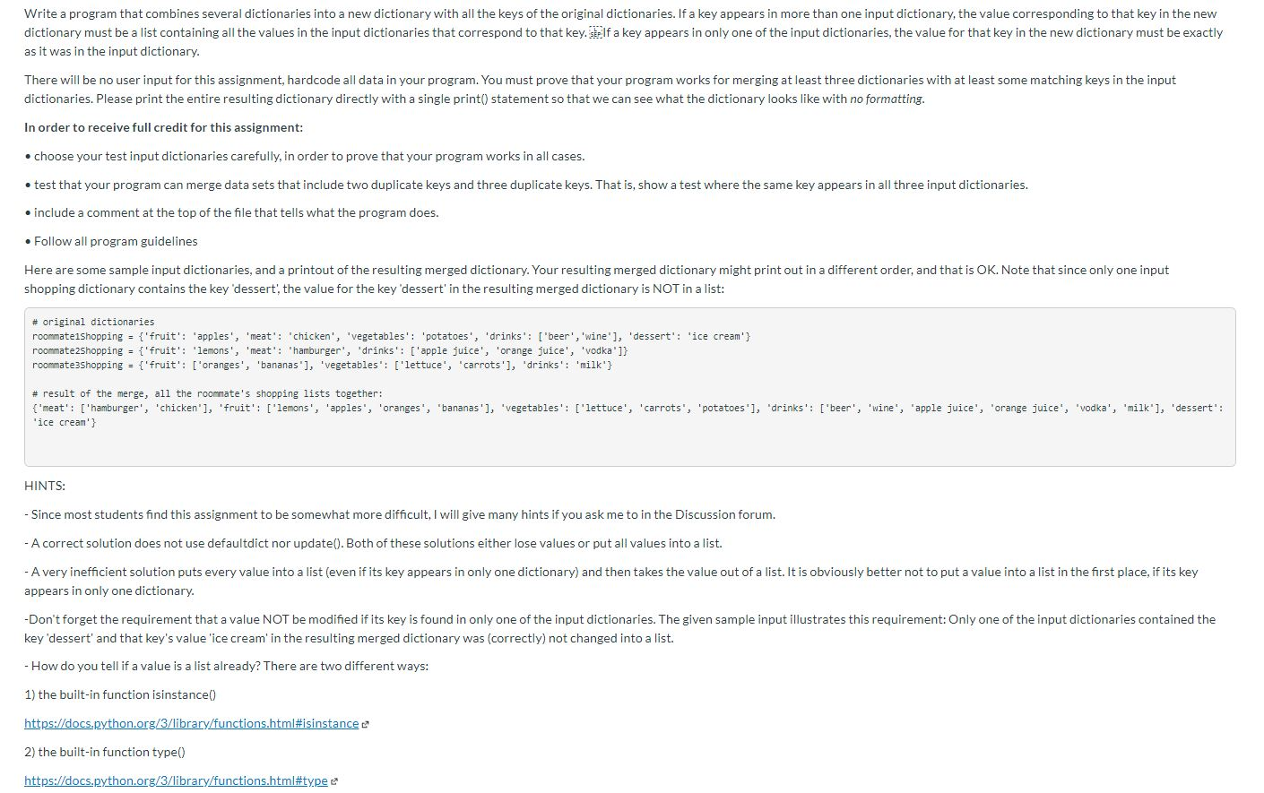 Write a program that combines several dictionaries | Chegg.com