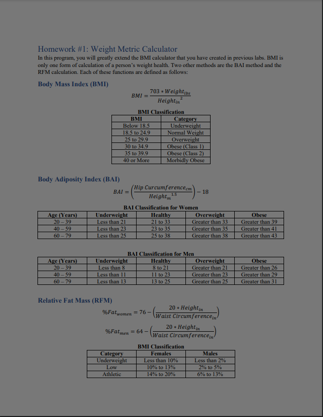 Solved Homework #1: Weight Metric Calculator In this | Chegg.com