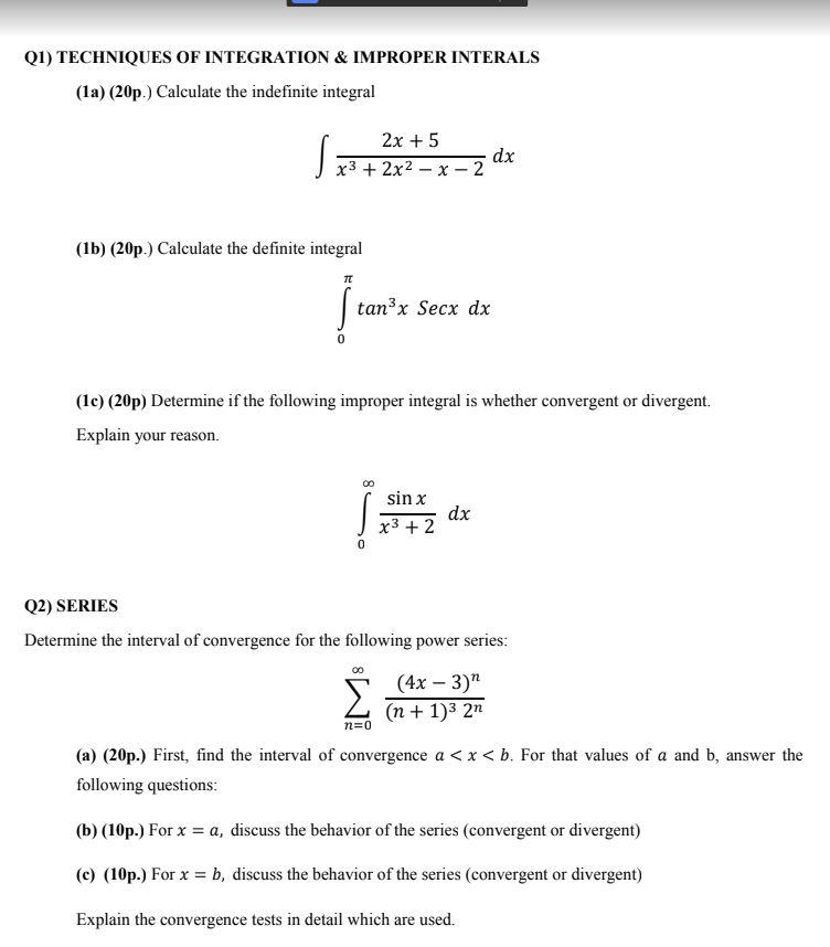 Solved Q1) TECHNIQUES OF INTEGRATION \& IMPROPER INTERALS | Chegg.com